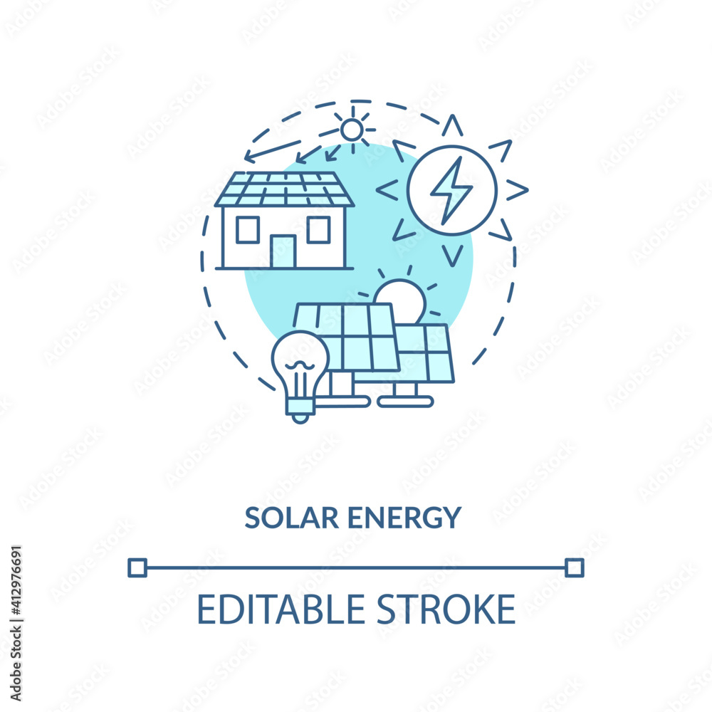 Transform sunlight in electricity concept icon. Solar energy idea thin ...