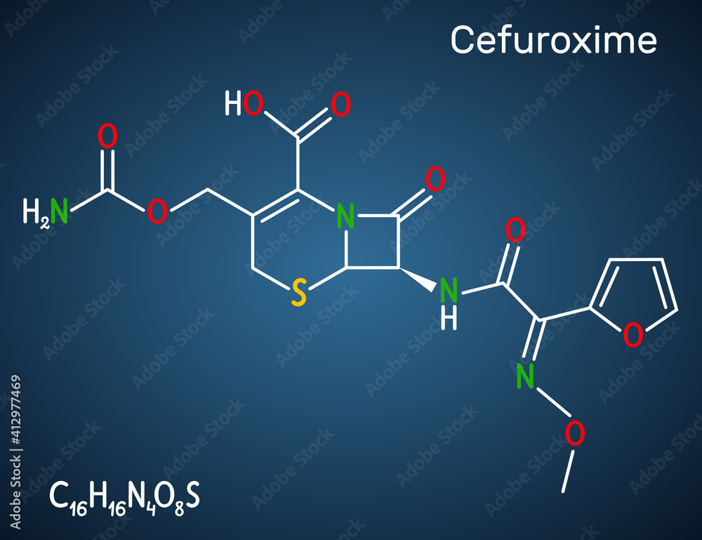 Cefuroxime molecule. It is second-generation cephalosporin antibiotic ...
