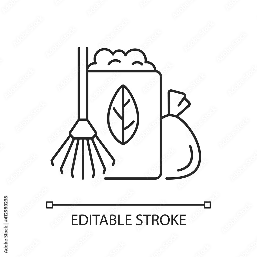 Yard waste collection linear icon. Organic waste from residential lawns ...