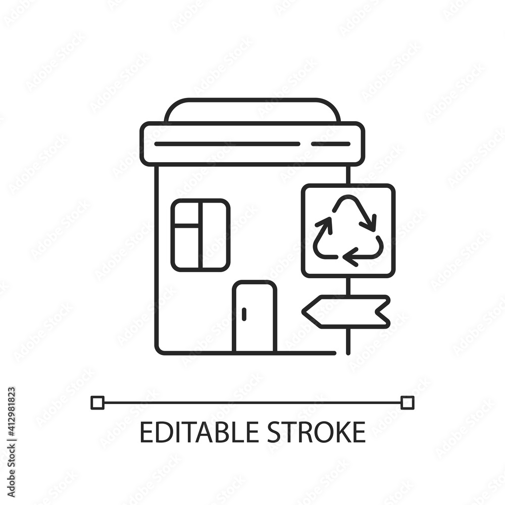 Recycling collection center linear icon. Landfill and material recovery ...