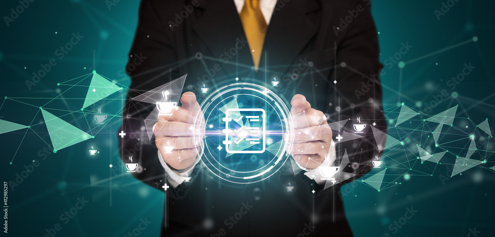 Solution concept in the hands of businessmen with checklist icon ...