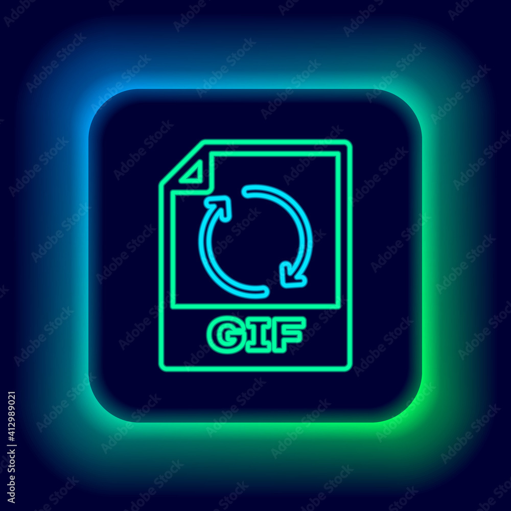Glowing neon line GIF file document. Download gif button icon isolated ...
