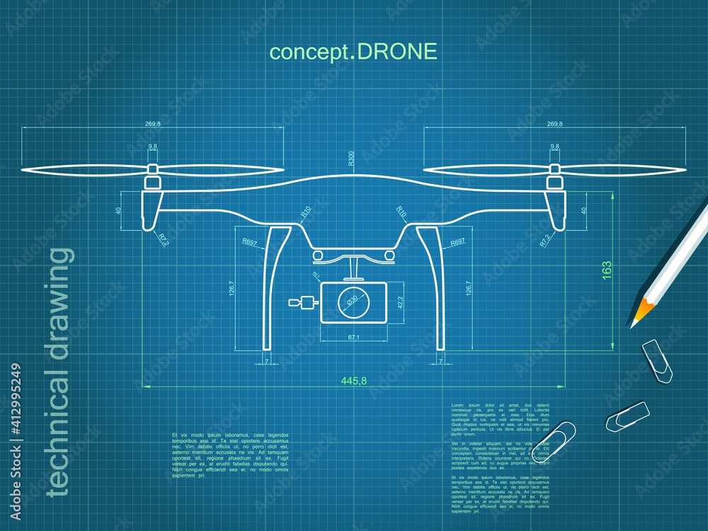Technical drawing drone with blue paper background Stock Vector | Adobe ...
