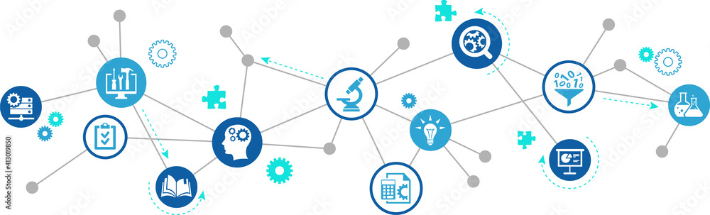 Research & development vector illustration. Concept with connected ...