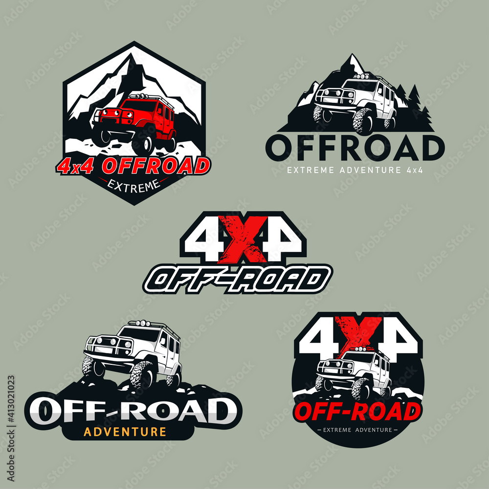 Vetor de A set of five off-road, 4x4 extreme club emblems. Vector ...
