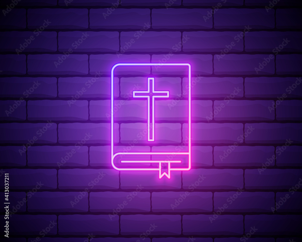 Holy Bible neon light icon. Glowing sign. Vector illustration isolated ...