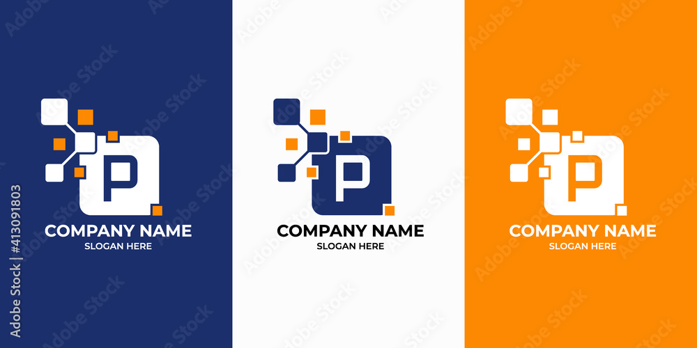 Letter P pixels logo initial design template. Illustration vector ...