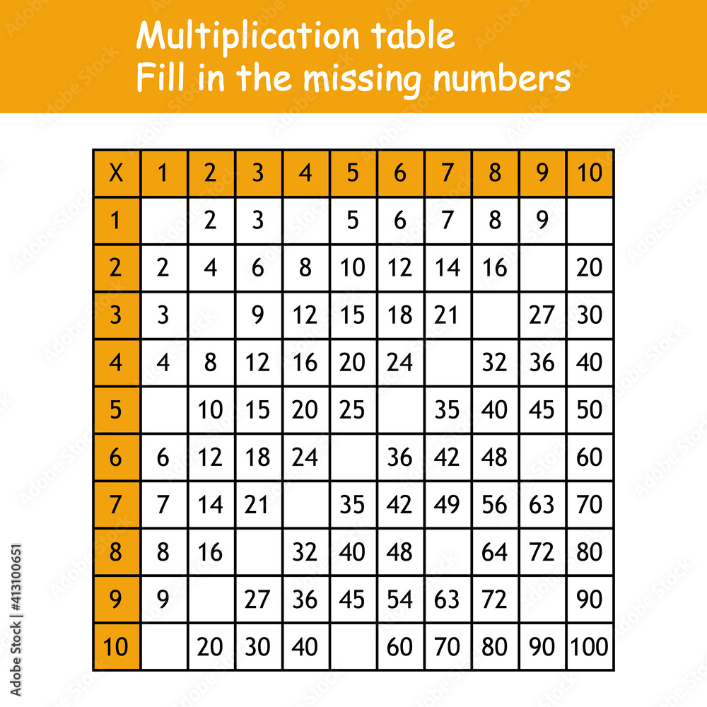 Multiplication Square. Paste the missing numbers. School vector ...