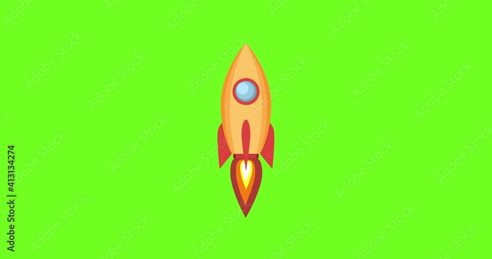 Cartoon rocket ship flying up on green screen background. Looped ...