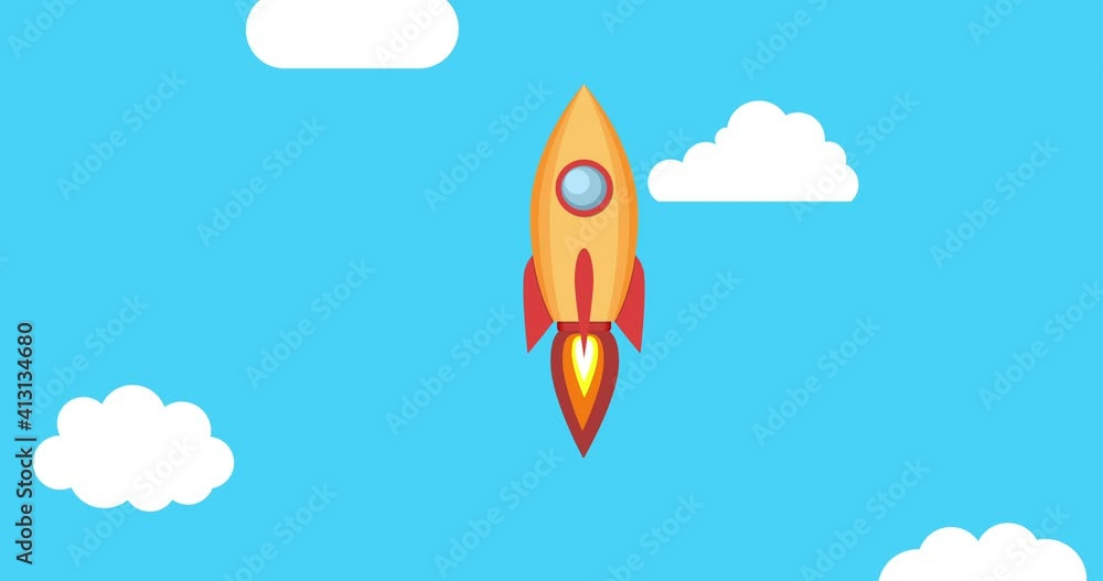 rocket launching with fire ,cloud . Spaceship taking off, shuttle start ...