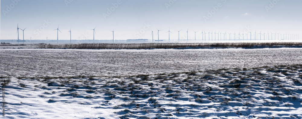 Windmill park Westermeerwind in the IJsselmeer, the largest wind farm ...