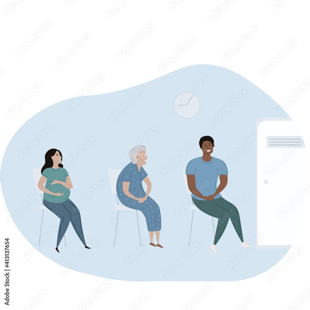 Patients diverse people in doctors waiting room vector illustration ...