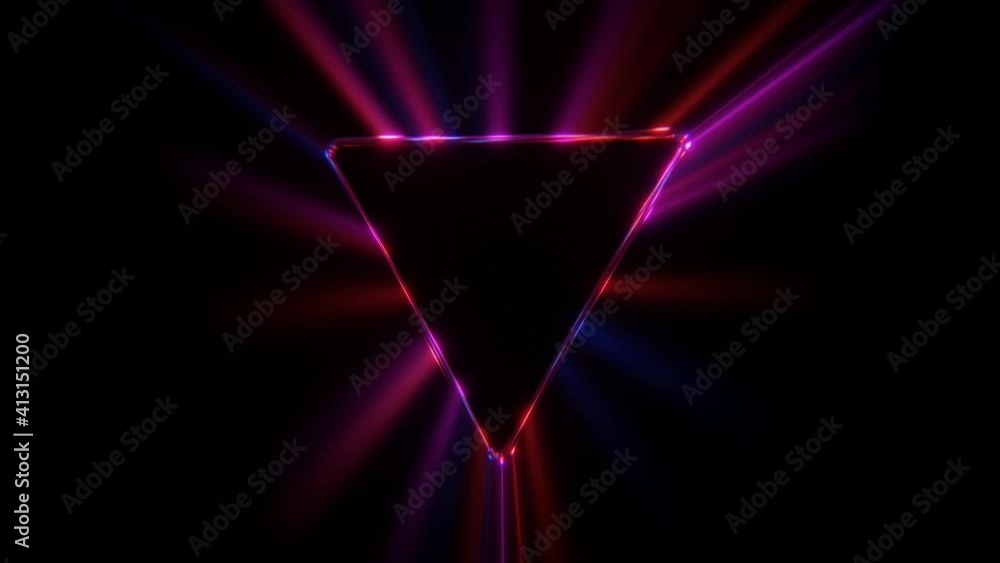 Abstract neon background. A shiny triangle. An empty triangle with a ...