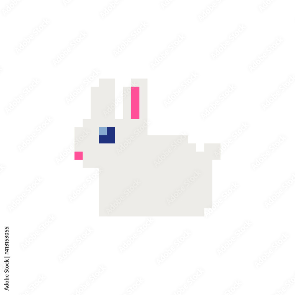 Cute rabbit. Hare pixel art cartoon character. Video game sprite ...