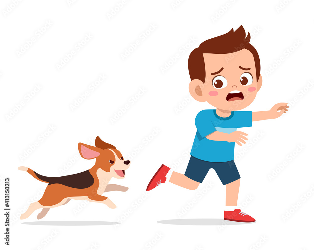 cute little boy scared because chased by bad dog Stock Vector | Adobe Stock