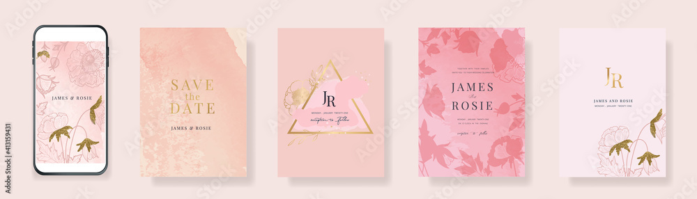Luxury Pink Social Media, mobile Wedding invite frame templates. Vector ...