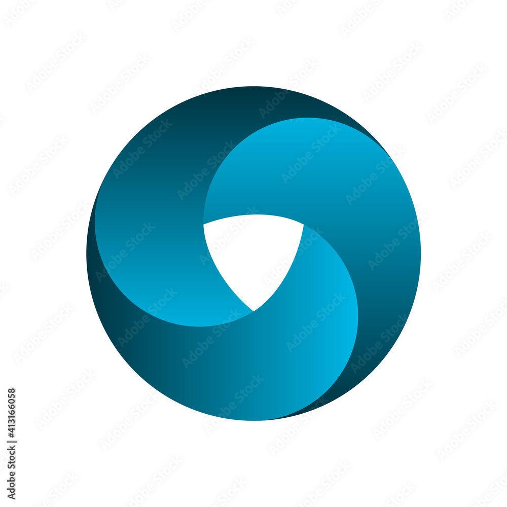 Impossible circle shape. Optical illusion. Blue gradient infinite ...