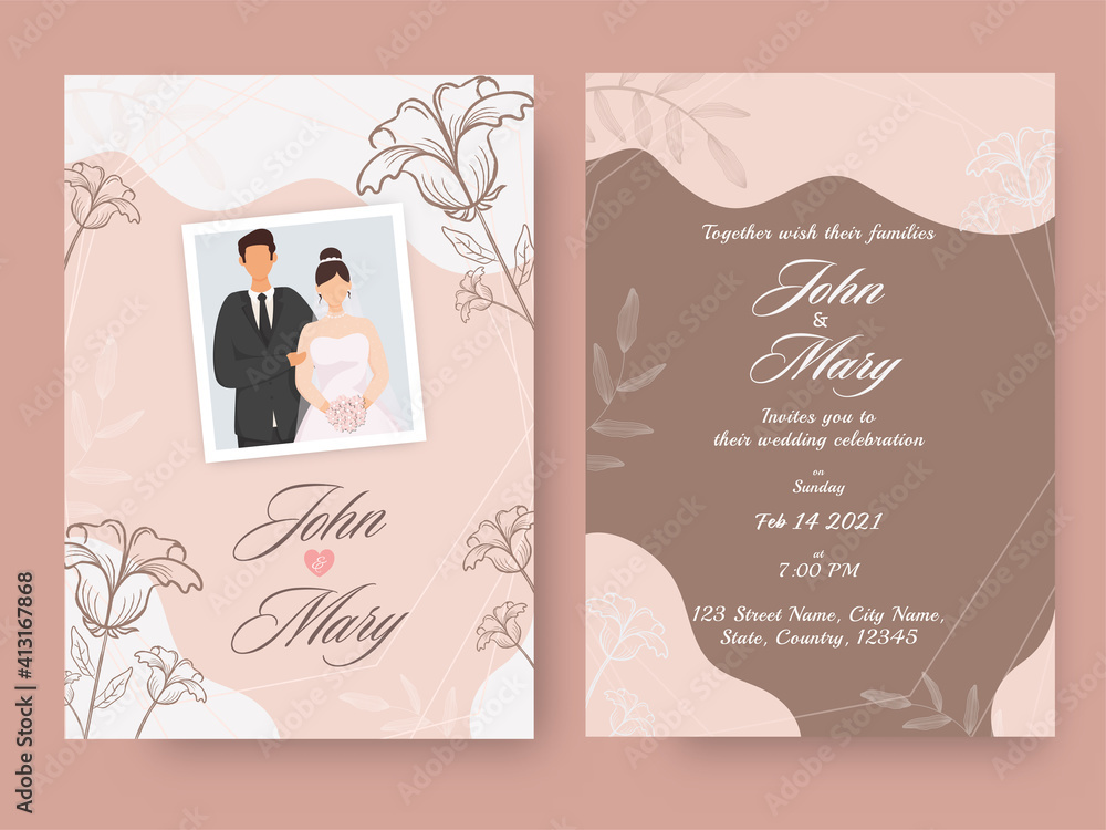 Elegant Wedding Invitation Card With Couple Image In Front And Back ...