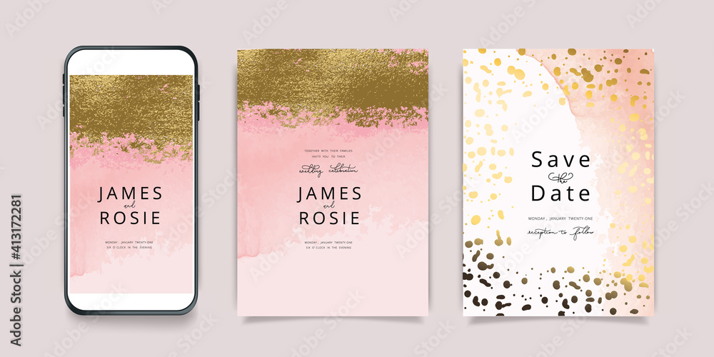 Luxury Pink Social Media, mobile Wedding invite frame templates. Vector ...
