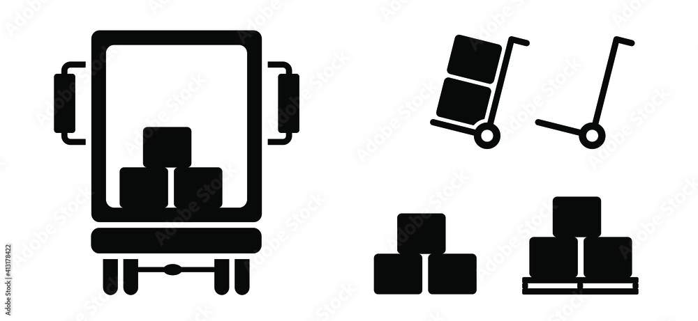 Loading and unloading. Delivery icon. unloading or loading boxes from ...