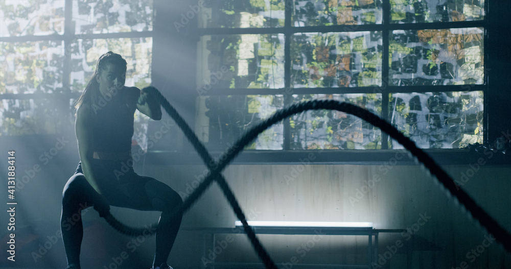 Attractive Muscular Crossfit Bodybuilder Battling Rope Workout Fitness ...