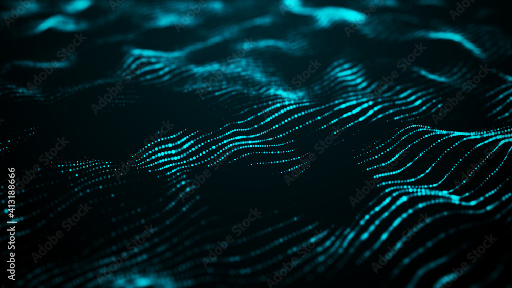 Digital background with moving glowing particles. Futuristic hi-tech ...