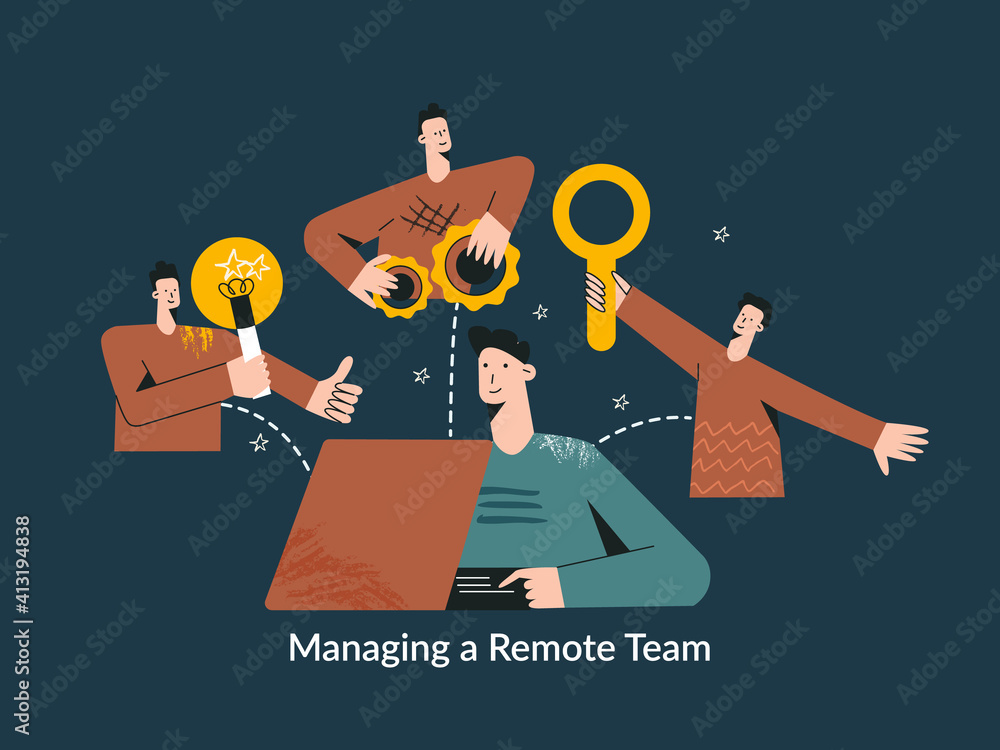Managing a remote team concept modern flat vector illustration. Global ...