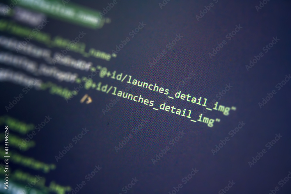 Screen of android application developing code. Lines of code on ...