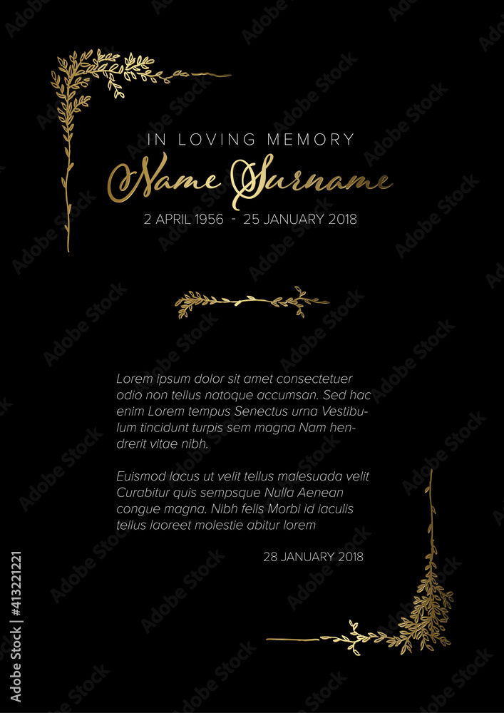 Funeral death notice card template Stock Vector | Adobe Stock