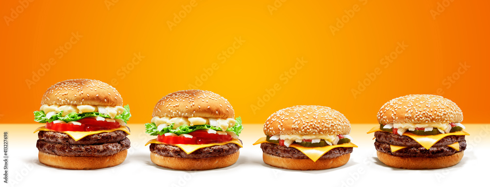 Delicious Double Cheese Beef Burger consists of Bun Bread Patty Pickle ...