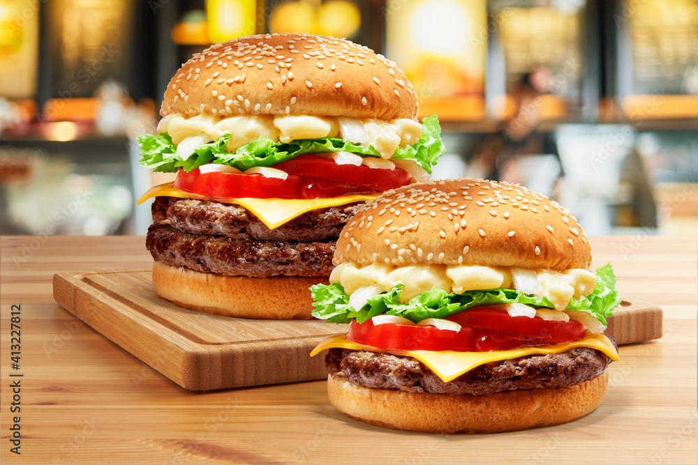 Delicious Double Beef Burger consists of Bun Bread Patty Pickle Onion ...