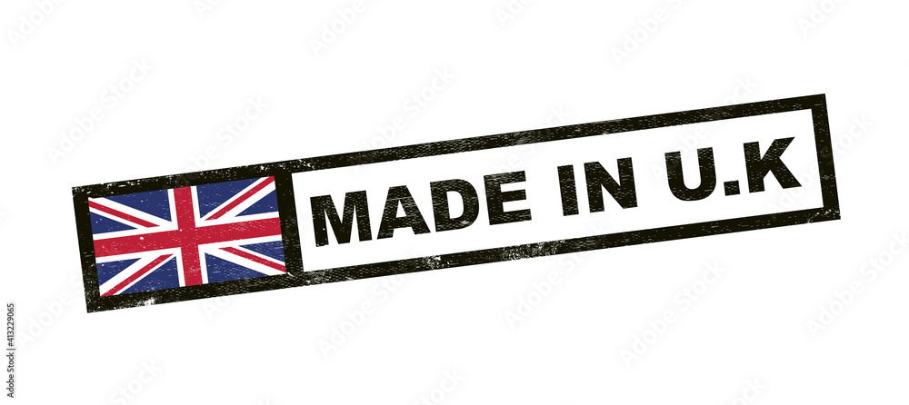 Made in UK. Vector label with grunge flag of United Kingdom and ...