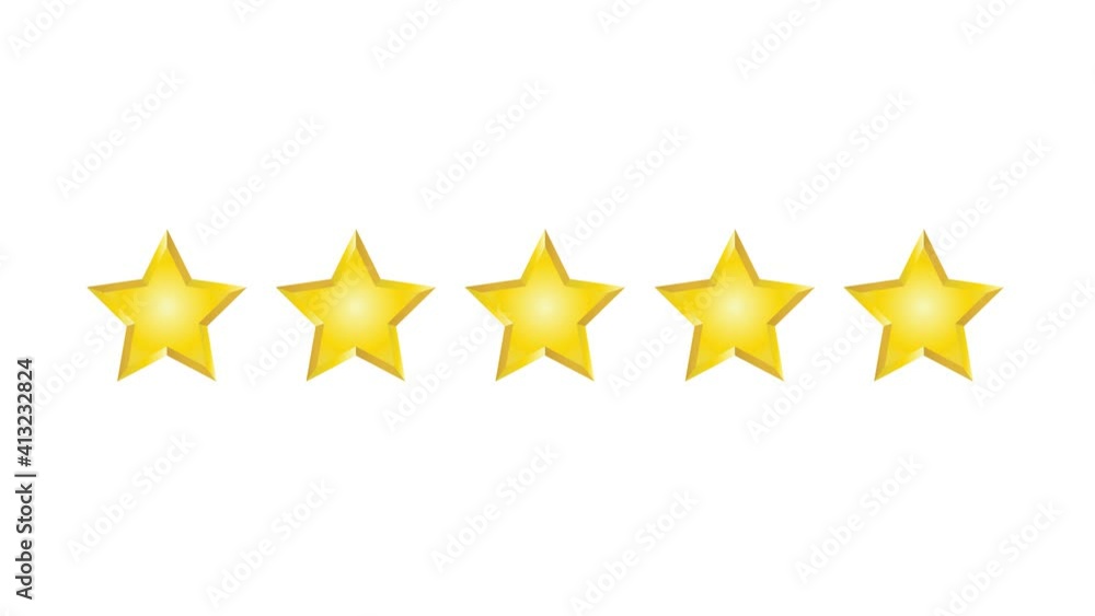 Animated five star rating on white background. FIVE stars rating of the ...