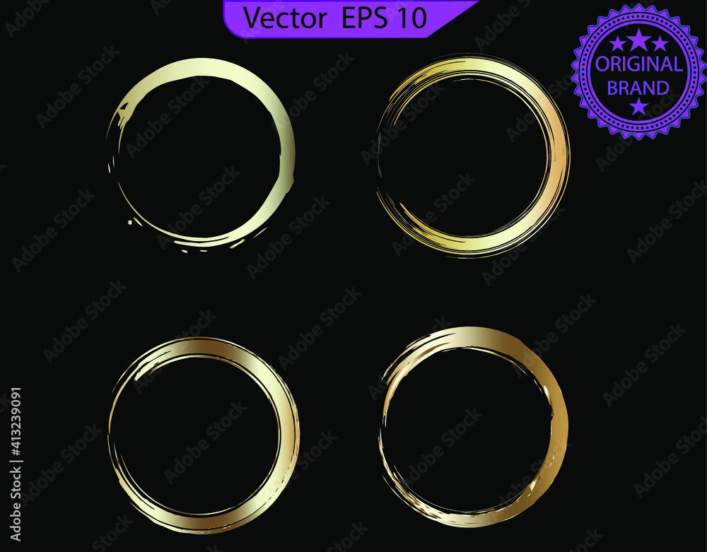 Metallic gold circle shape. Label, logo design element, frame. Brush ...