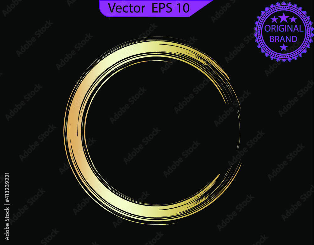 Metallic gold circle shape. Label, logo design element, frame. Brush ...