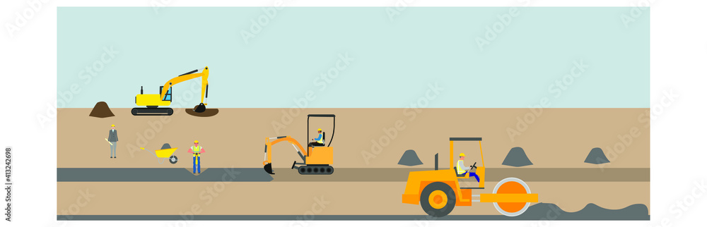 workers working on road work Stock Vector | Adobe Stock