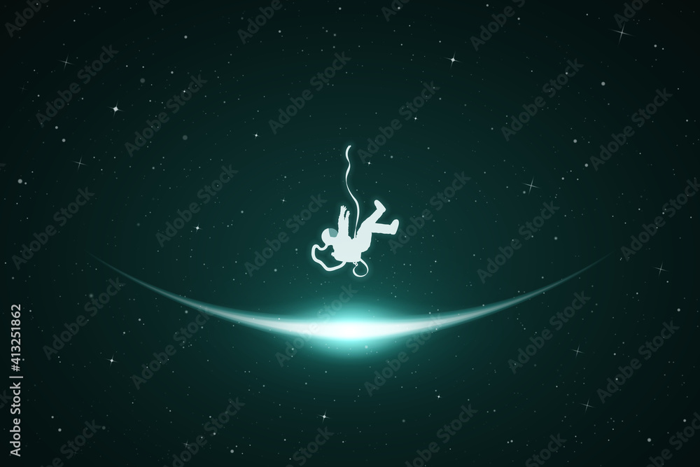 Astronaut in space. Falling cosmonaut silhouette. Glowing outline Stock ...