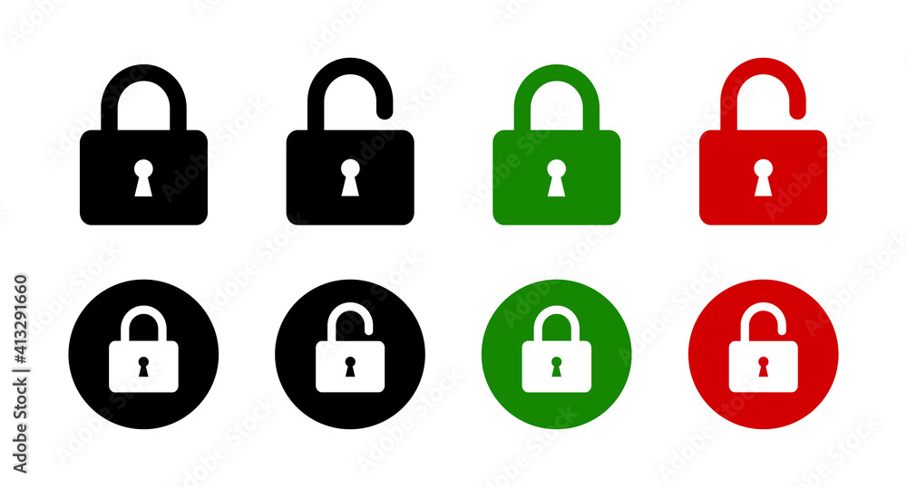 Set of lock icons, lock icon. Close and open lock symbols. Icons of ...