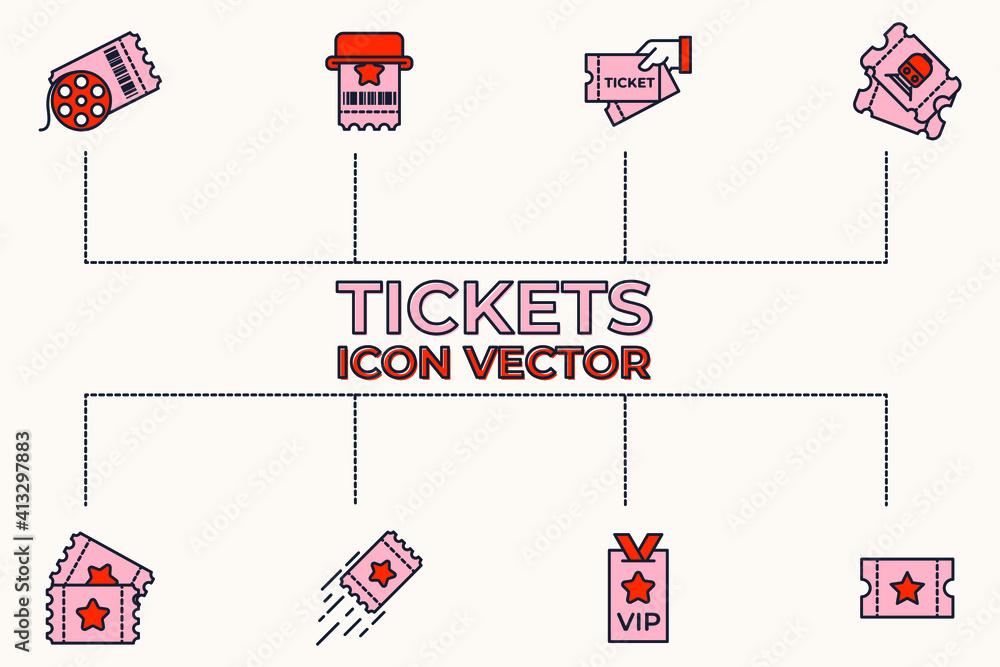 Set of Tickets icon. Ticket pack symbol template for graphic and web ...