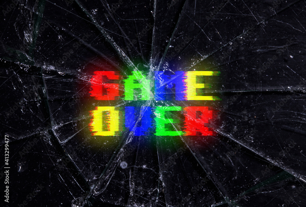 A Game Over screen, with carousel colors (red, green, blue, yellow) and ...