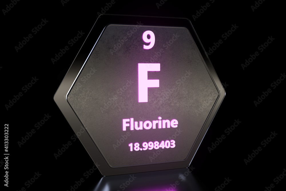 Fluorine - F - chemical element Sign with atomic number and atomic ...