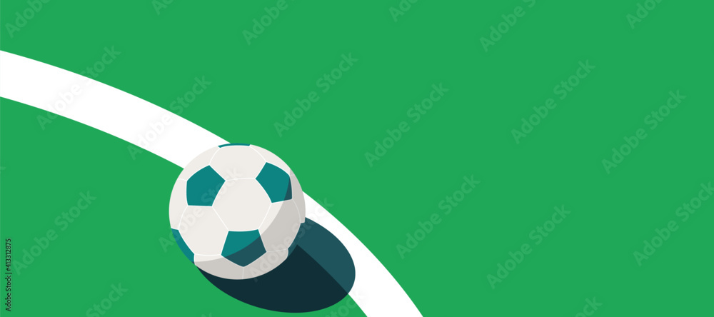 soccer ball standing near the center line on the green field Stock ...