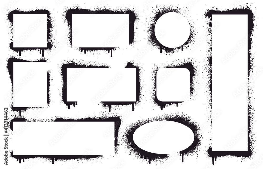 Spray paint frames. Grunge sprayed texture painted borders, abstract ...