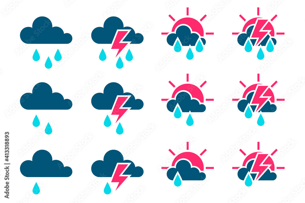 Rainy weather icon symbols logos on transparent background. Forecast ...