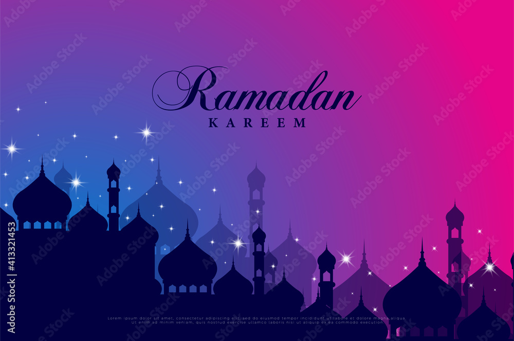 Islamic background with ramadan writing and mosque image in a graded ...