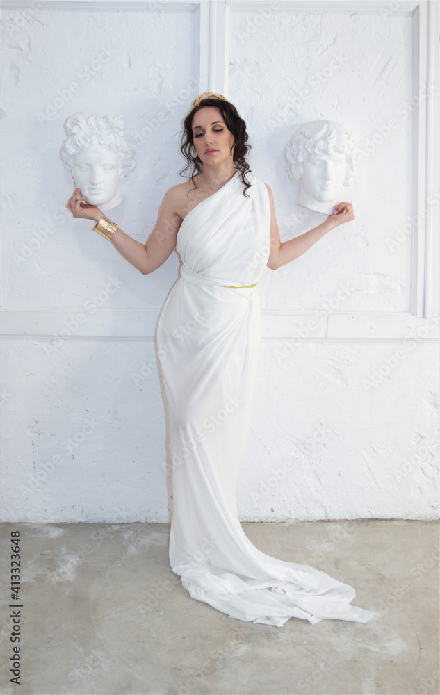 Beautiful Greek goddess woman close up on the white background.Greek ...