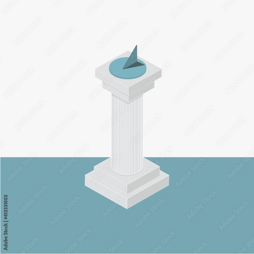 Vector image of a sundial on a column on a white background. Sundial in ...