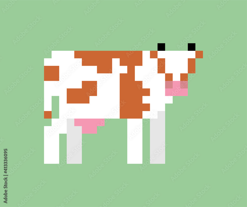 Cow pixel art. 8 bit farm animal cartoon. vector illustration Stock ...