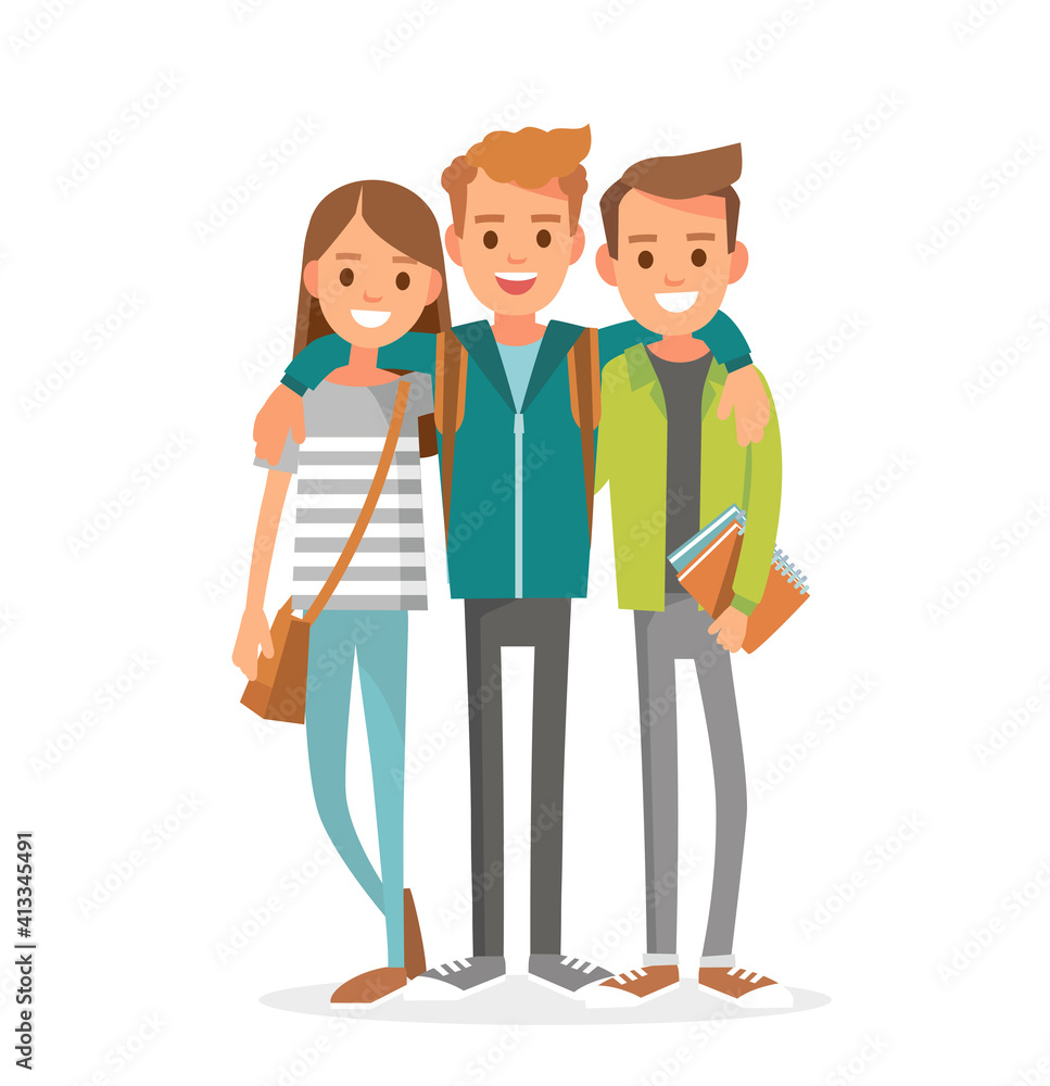 Group of 3 three friends, university fellow students classmates ...