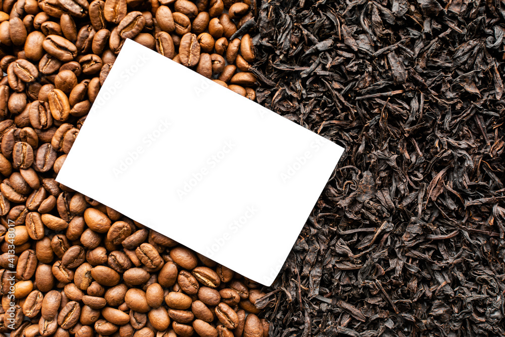 Coffee and tea background with white blank space. The texture of coffee ...